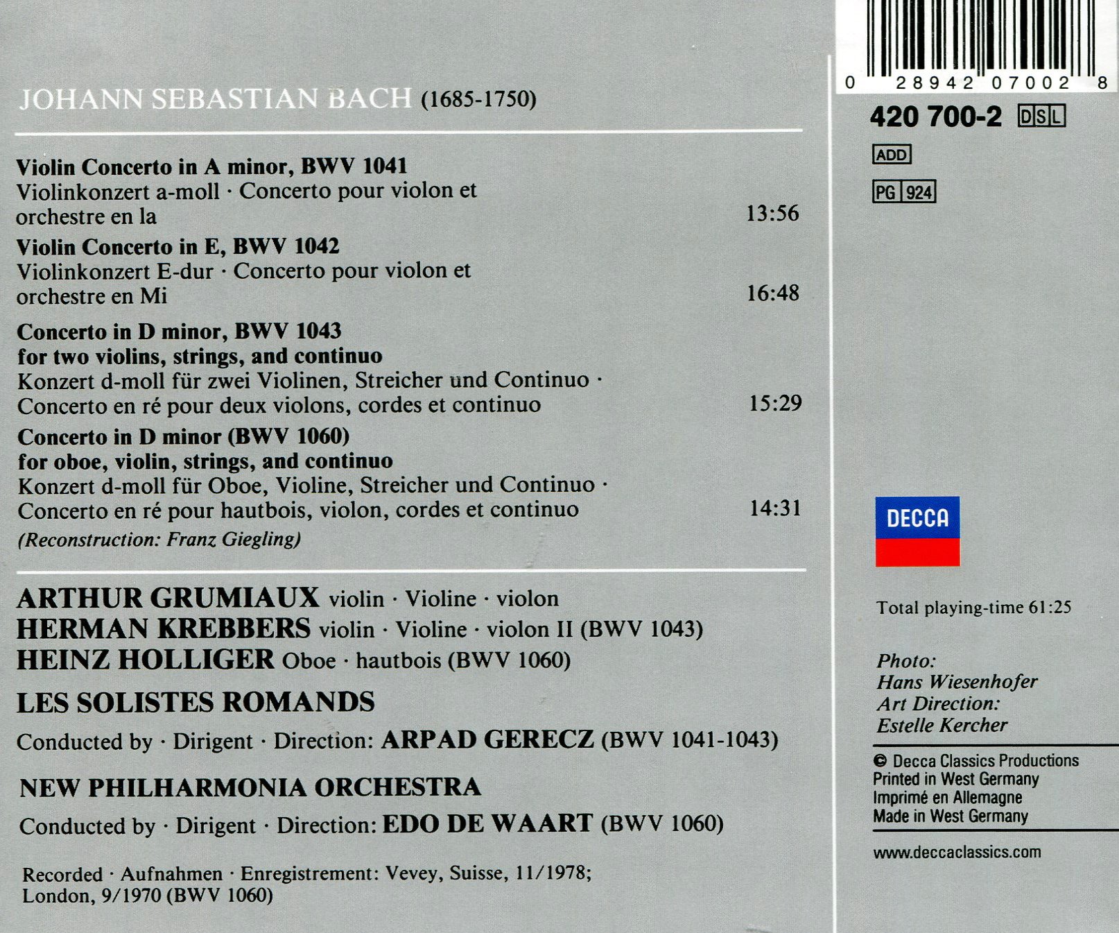 Violin Concertos · Violinkonzerte BWV 1041·1042 (CD)