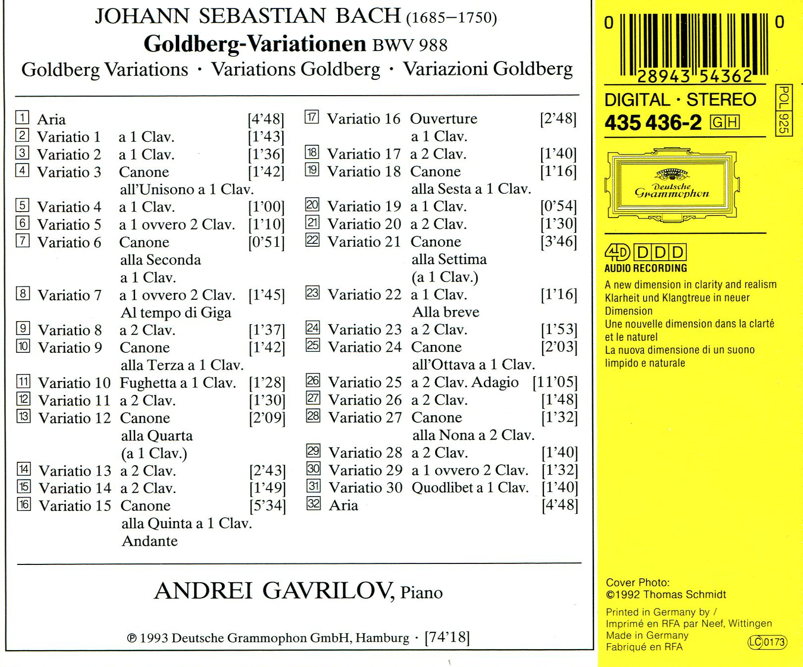 Goldberg - Variationen BWV 988 (CD)